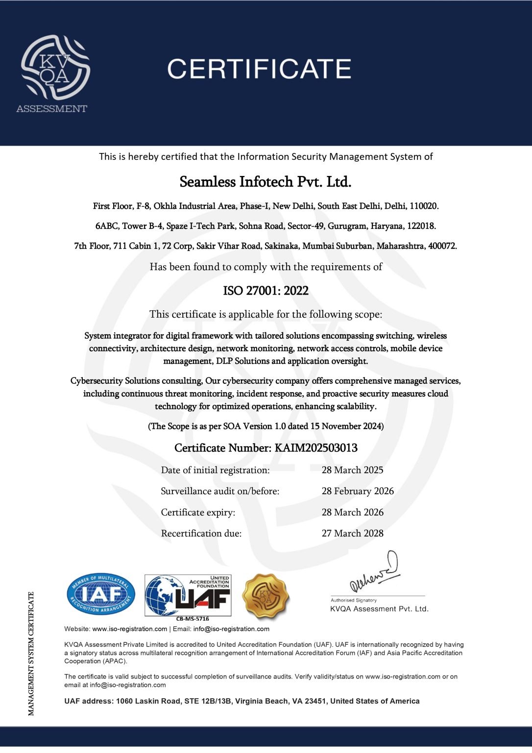 Certificate - Seamless Infotech